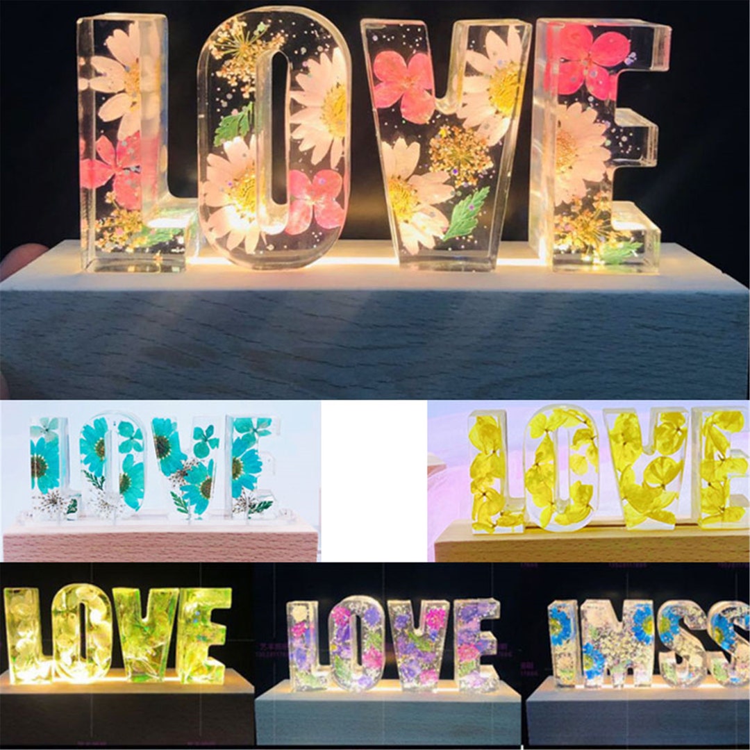 Personalization Dried Flower Name Night Light Custom Epoxy Resin ...