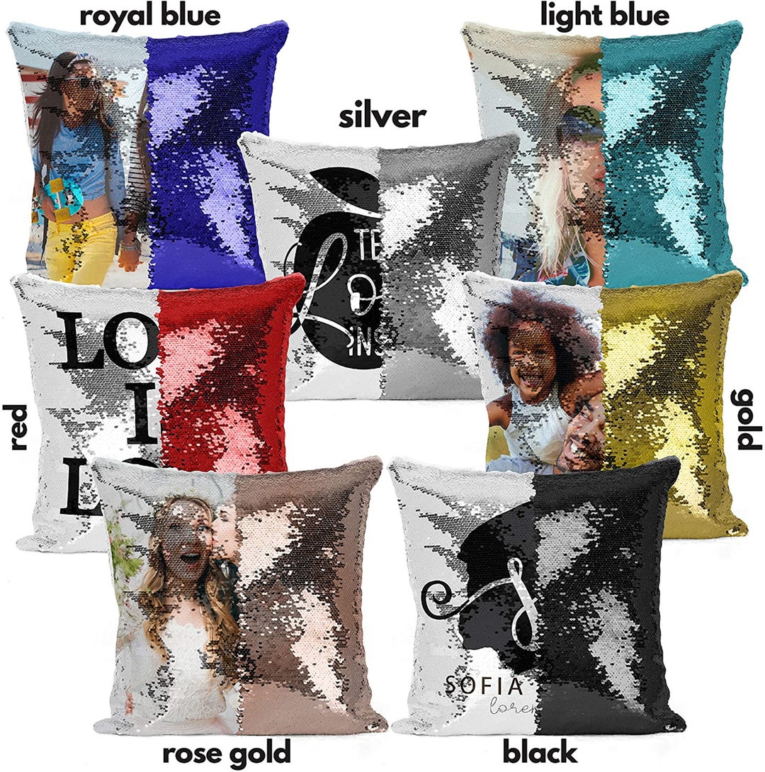 Custom Photo Sequin Pillow Cases Personalized Picture Mermaid - Etsy