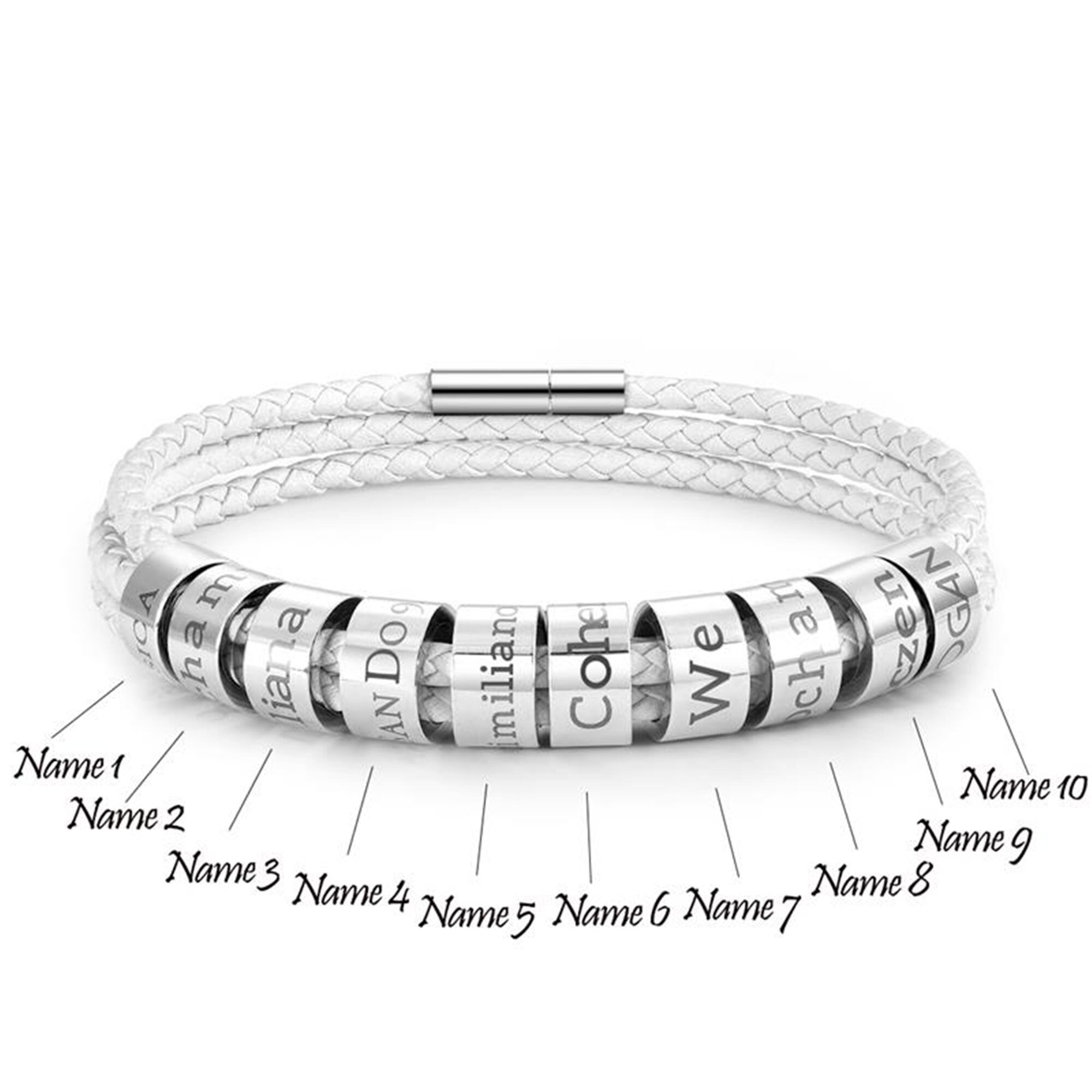 Personalized Family Names Bracelet Genuine Leather Custom Text Beads ...