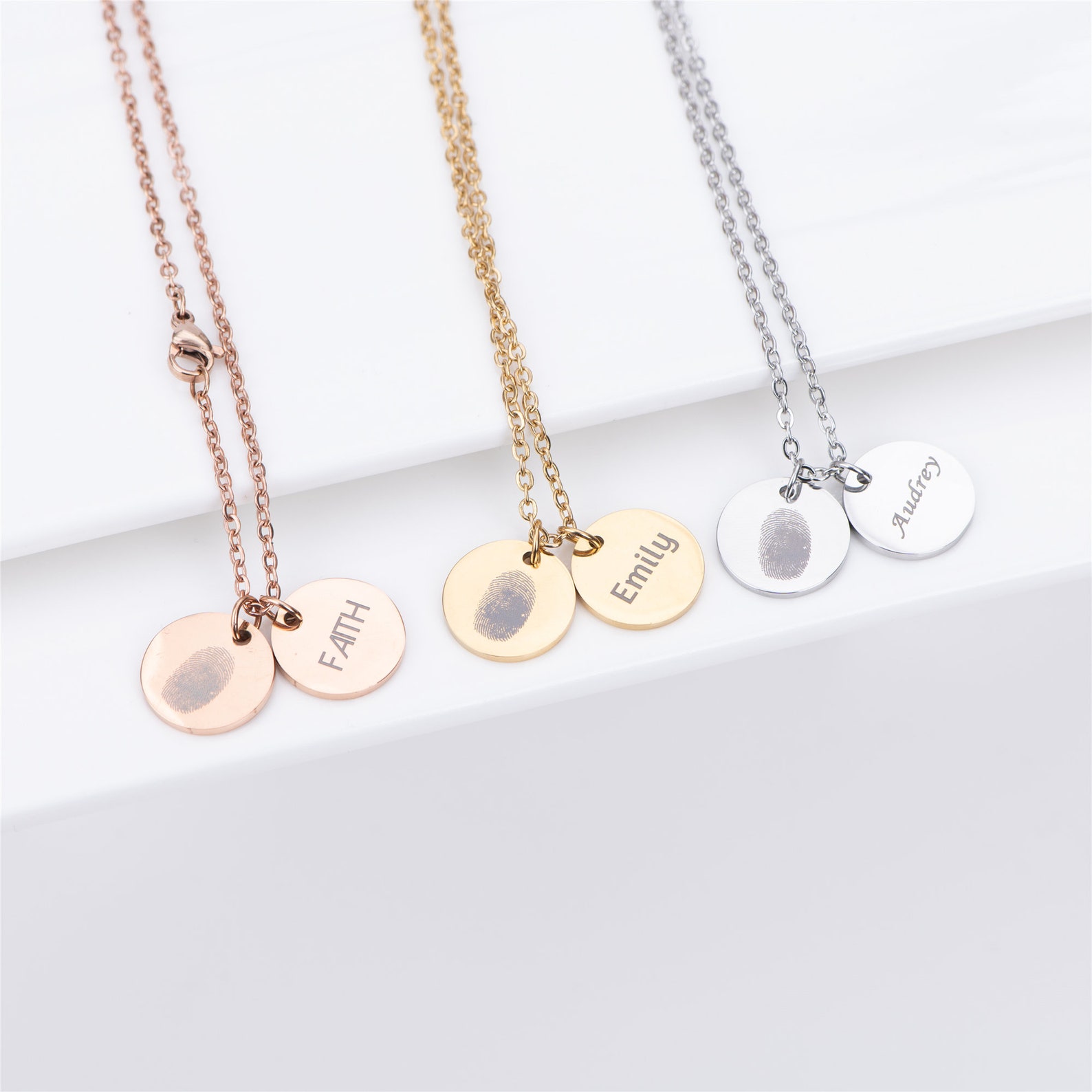 Personalized Fingerprint Tags Necklace Custom Initial Tags Pendant Name ...