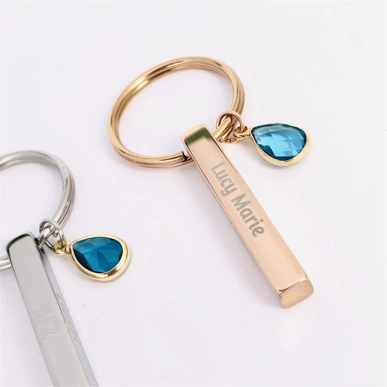 Personalized Birthstone Keychain Custom Name Keychain, Custom Engrave ...