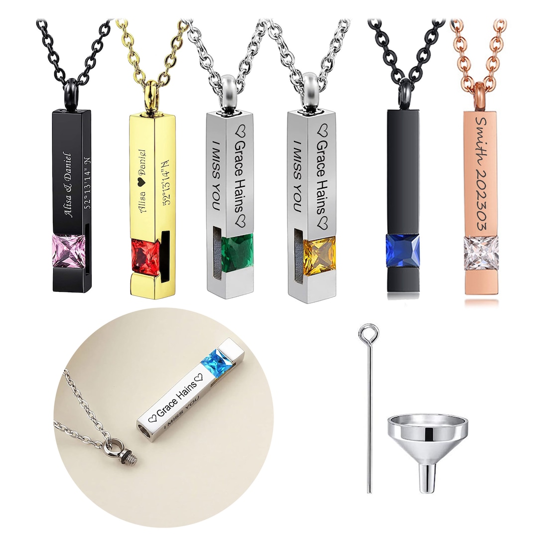 Personalized Cremation Urn Necklace 3D Bar Cube Memorial Ashes Necklace ...