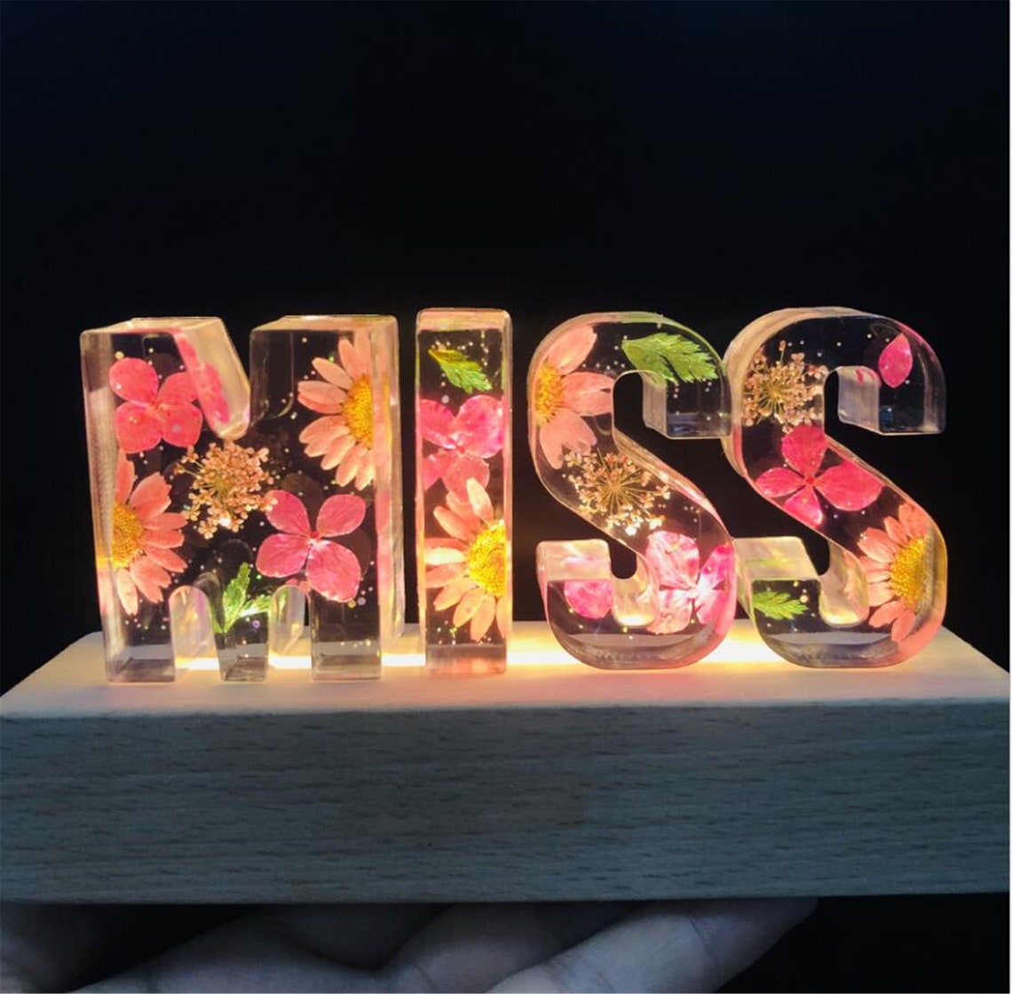 Personalization Dried Flower Name Night Light Custom Epoxy | Etsy
