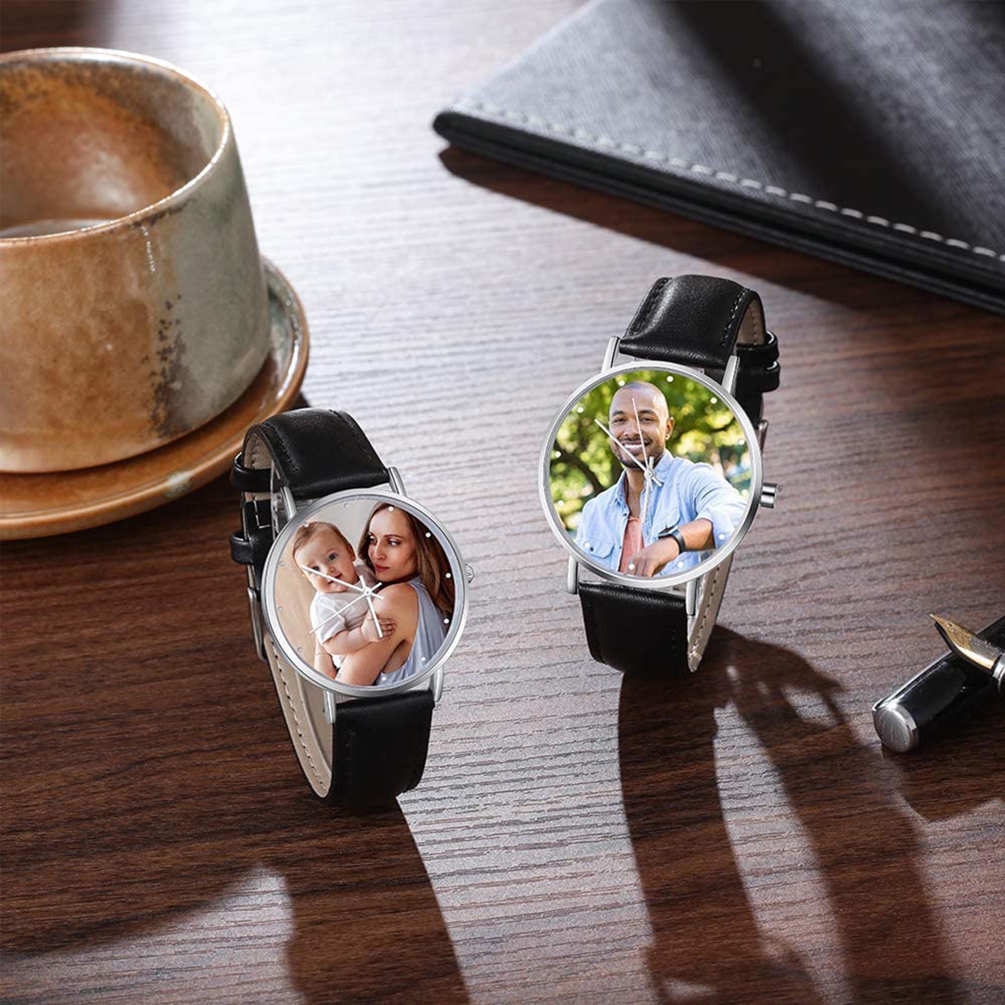 Personalized Photo & Text Watch, Custom Couple Picture Watch Black ...