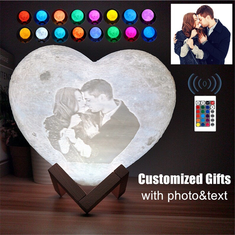 Personalization Heart Moon Lamp Night Light 3D Print Moonlight - Etsy