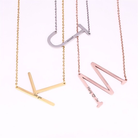 Custom Name Initial Necklace Women Letter Necklace Big | Etsy