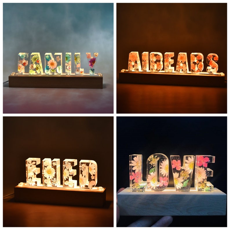 Personalization Dried Flower Light Resin Name LED Night Light - Etsy