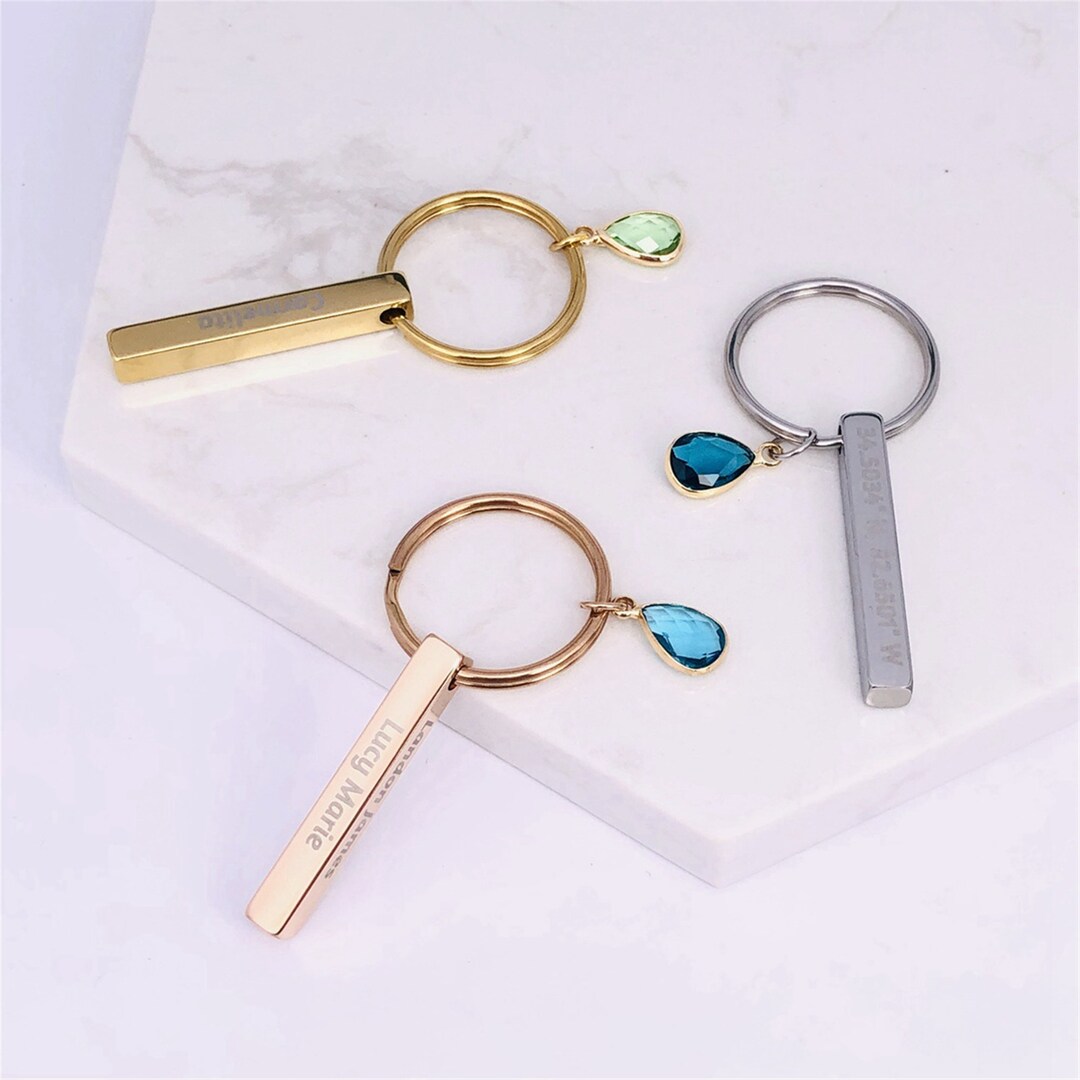 Personalized Birthstone Keychain Custom Name Keychain, Custom Engrave ...