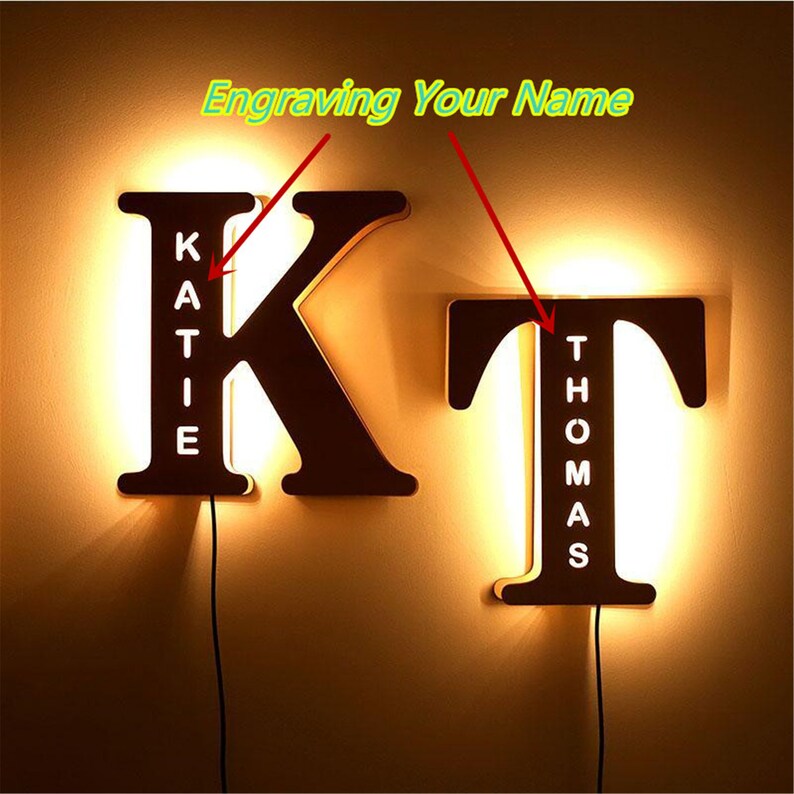 Personalized Wall Decor LED Night Light 26 Letters With Name Sign Light ...