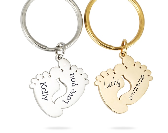 Personalized Baby Feet Stainless Steel Keychain - Custom Newborn ...