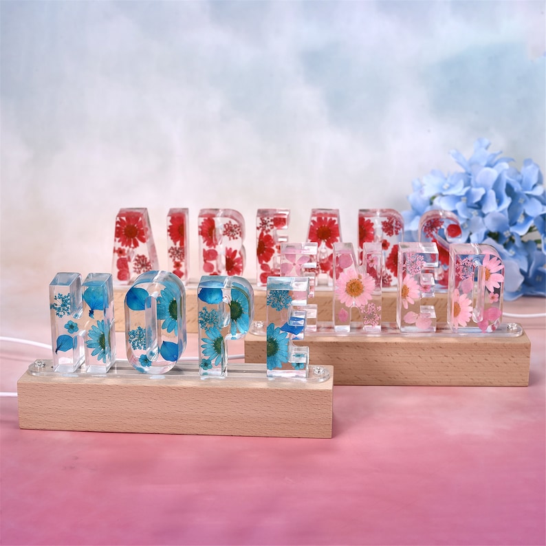 Personalization Dried Flower Name Night Light Custom Epoxy | Etsy