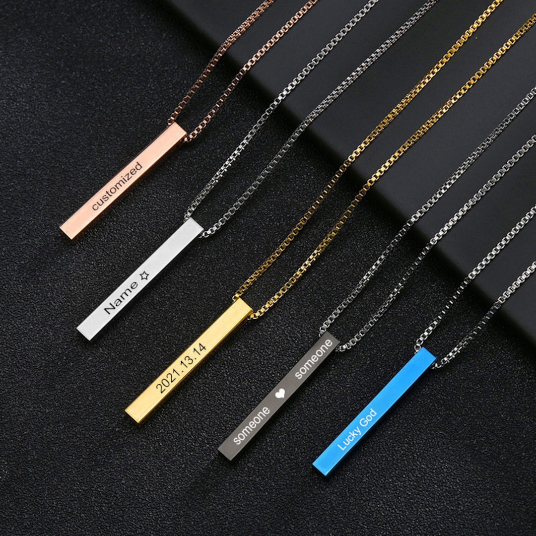 Personalized Name Bar Necklace Square 3D Bar Custom Name Necklace Women ...