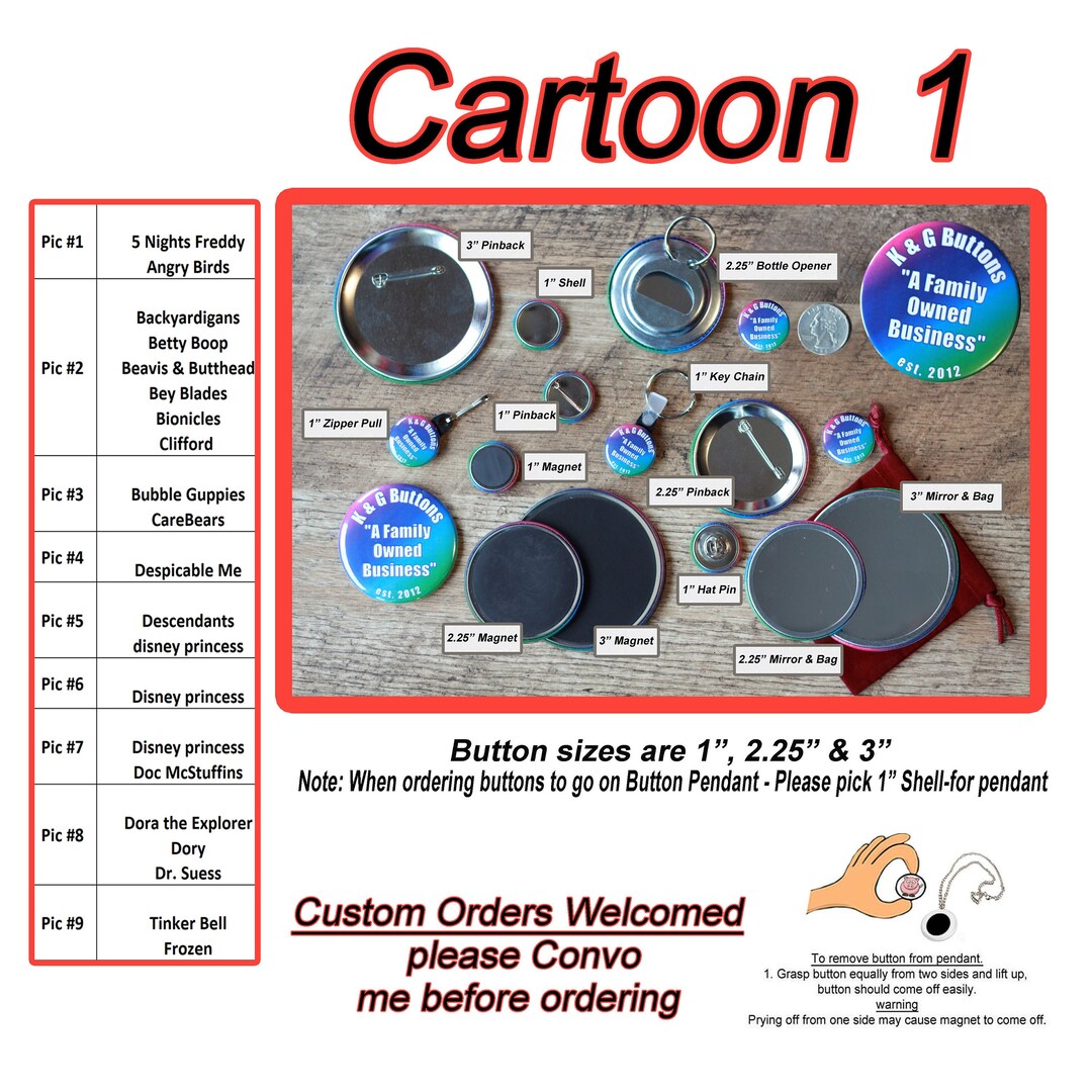 1 Inch Designs on Buttons - Etsy