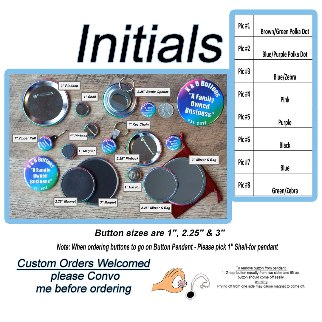 1 Inch Designs on Buttons - Many Different Initials Designs - Etsy