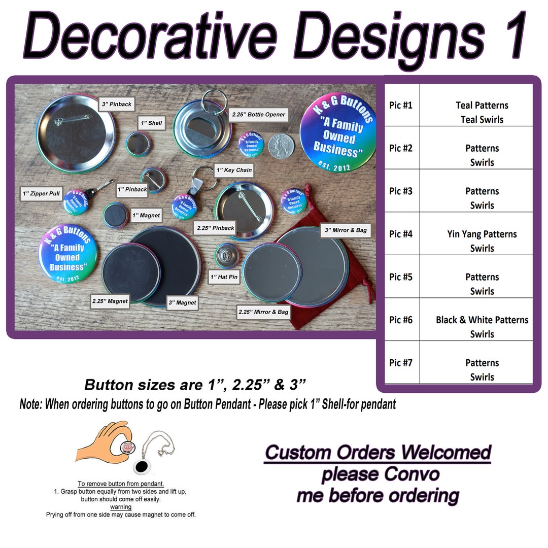 1 Inch Design on Buttons, Many Design to Choose - Etsy