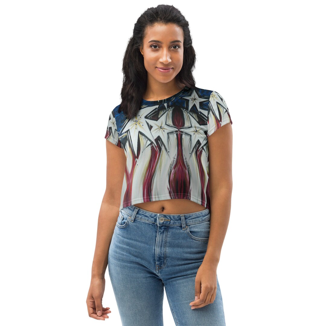 USA Flag Ladies Crop Top Funky Flag Red White and Blue - Etsy