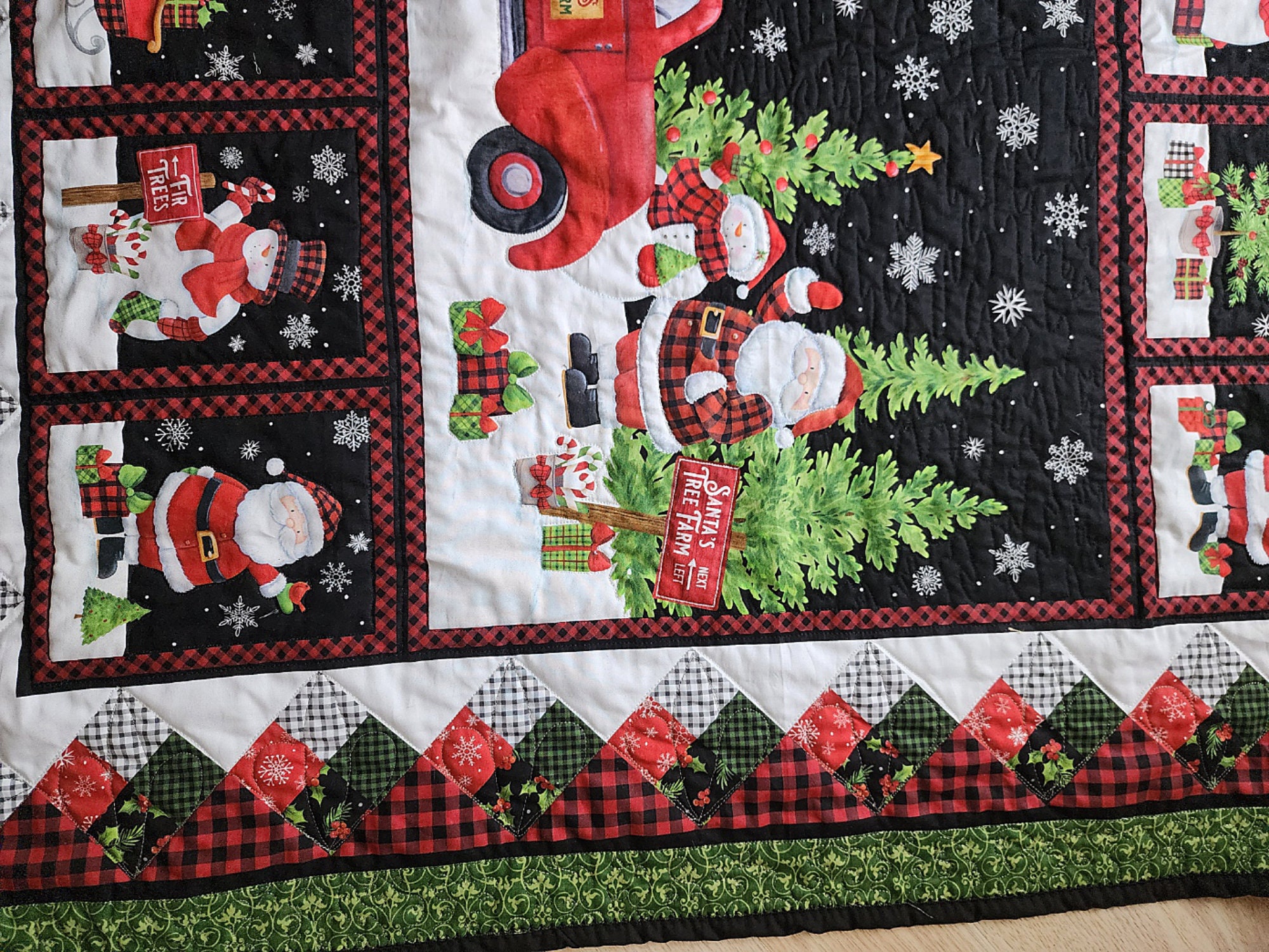 Santas Tree Farm Wall Quilt. Santa With His Red Truck and Friends ...