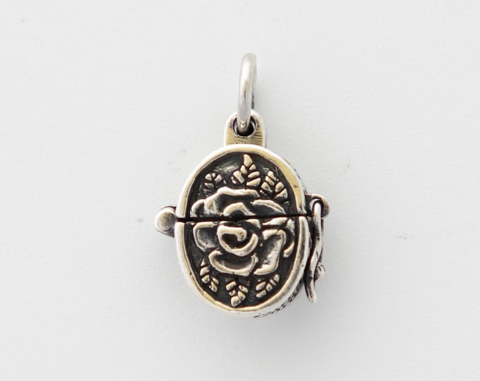 Rose Box Charm Tiny Pill Box Charm With Rose and Daisy Design - Etsy