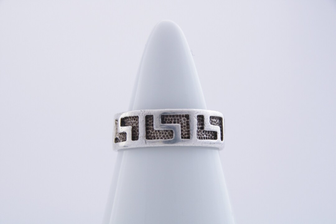 Greek Key Ring, Vintage Art Deco Greek Key Design in Silver Band, Greek ...