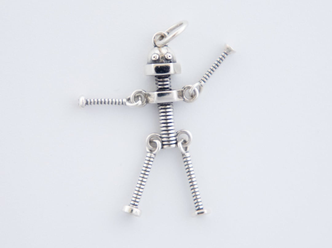 Articulated Robot Pendant, Solid Sterling Silver 925 Robot Charm ...