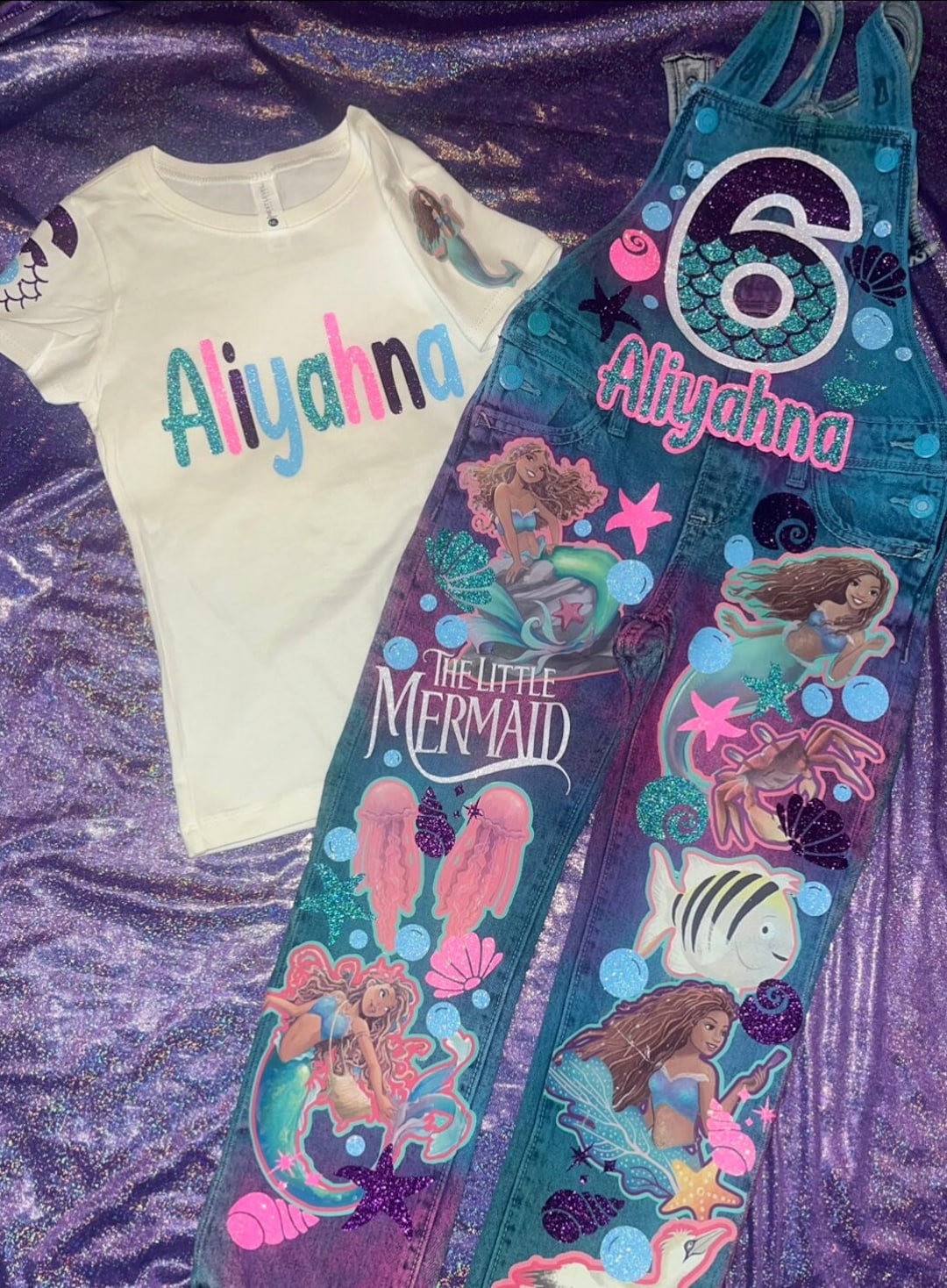 Mermaid Birthday Denim Overalls Birthday Outfit Oneder the Sea Overall ...