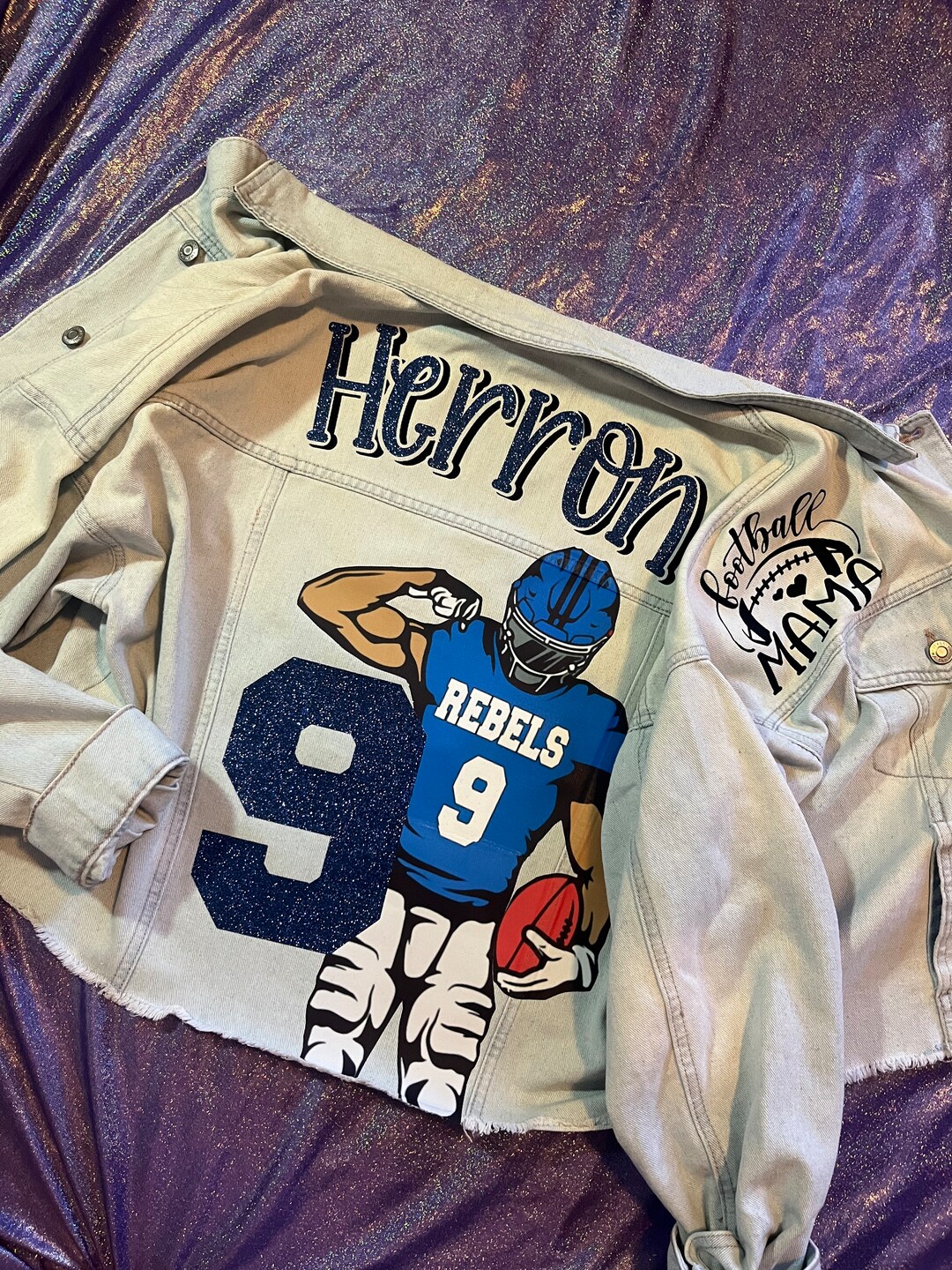 Custom Denim Jacket Athlete Fan - Football Mom Football Girlfriend My ...