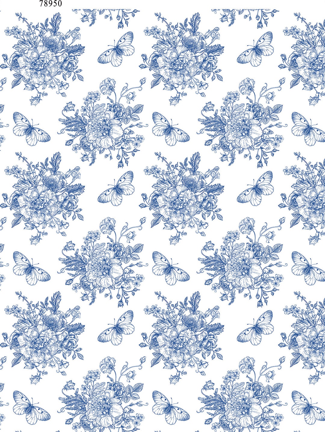 Stylized Blue Flowers and Butterflies - - Ceramic Decals- Enamel Decal ...