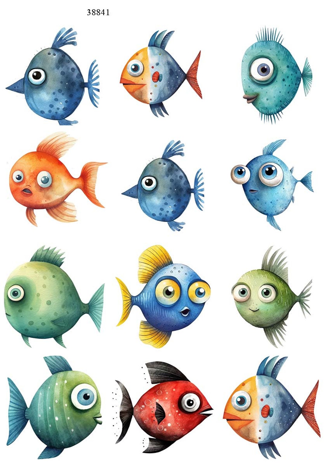 Cute Funny Fish - Ceramic Decals- Enamel Decal - Fusible Decal - Glass ...