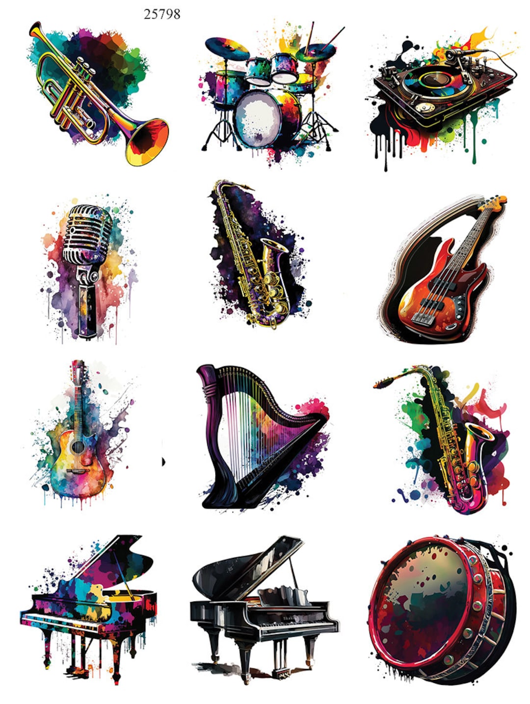 Colorful Musical Instruments - Ceramic Decals- Enamel Decal - Glass ...