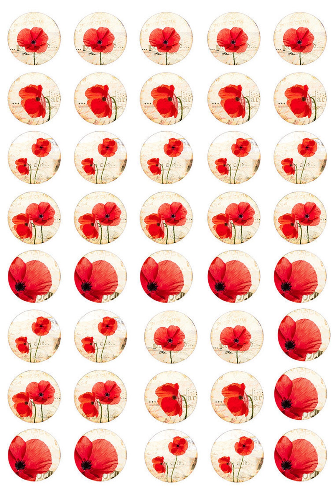 Red Poppy Circle Buttons Ceramic Decals Enamel Decal Fusible Decal ...