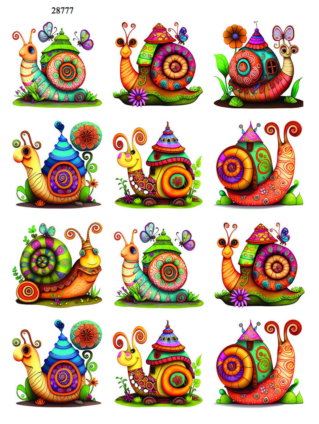Cute Colorful Snails - Ceramic Decals- Enamel Decal - Glass Decal ...