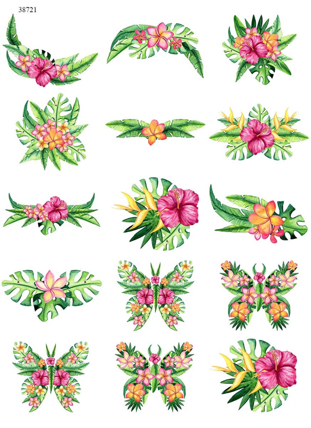 Tropical Flowers- Ceramic Decals- Enamel Decal - Glass Decal- 38721 - Etsy