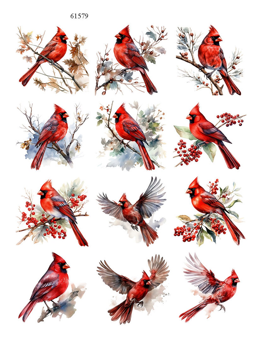 Christmas Cardinal - Ceramic Decals- Enamel Decal - Fusible Decal ...
