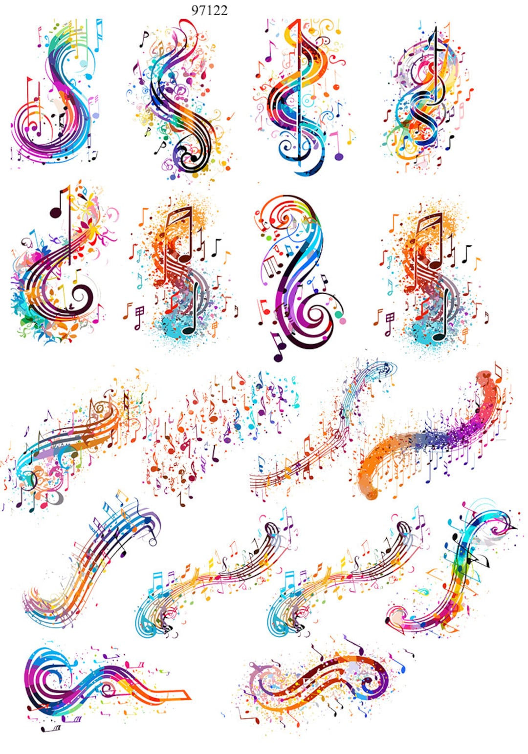 Colorful Music Notes - Ceramic Decals- Enamel Decal - Glass Decal ...