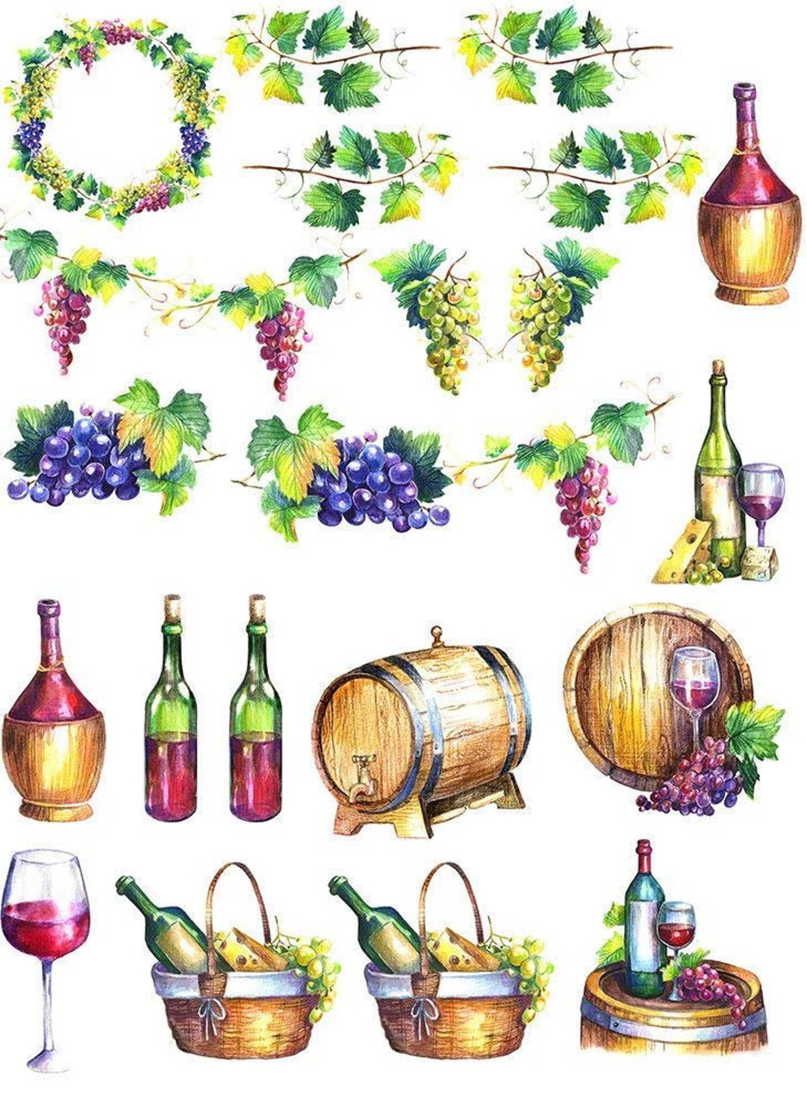 Wine and Grapes Ceramic Decals Enamel Decal Fusible Decal - Etsy