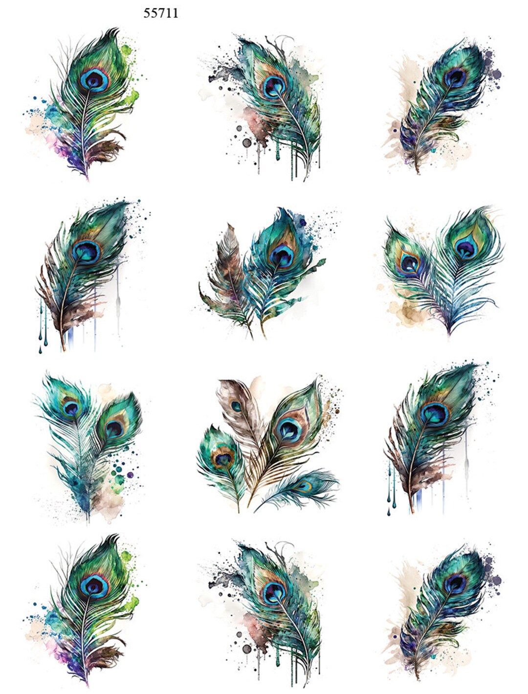 Watercolor Peacock Feathers - Ceramic Decals- Enamel Decal - Glass ...