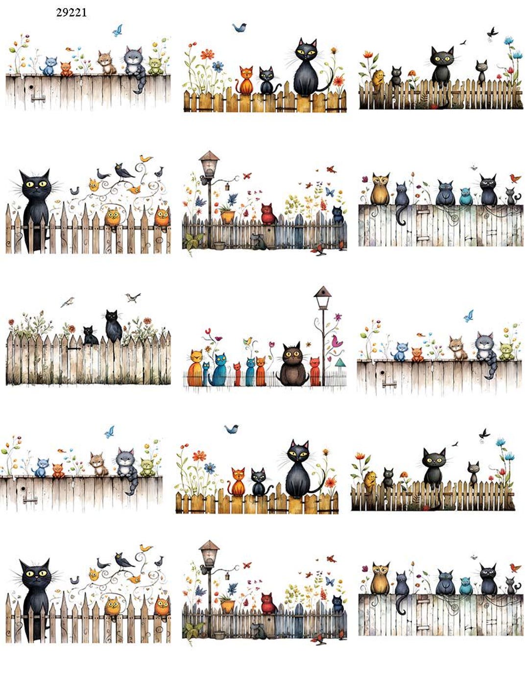 Whimsical Cats on A Fence - Ceramic Decals- Enamel Decal - Glass Decal ...