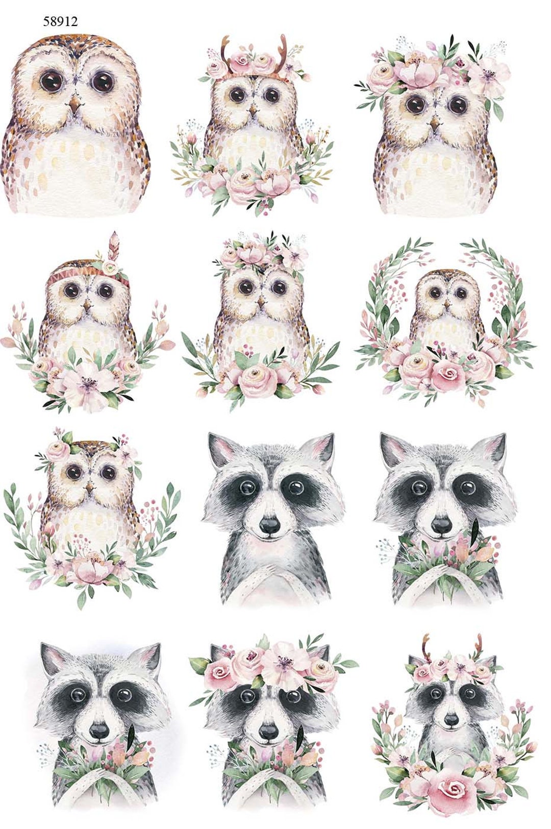 Forest Friend Owl and Racoon - Ceramic Decals- Enamel Decal - Glass ...