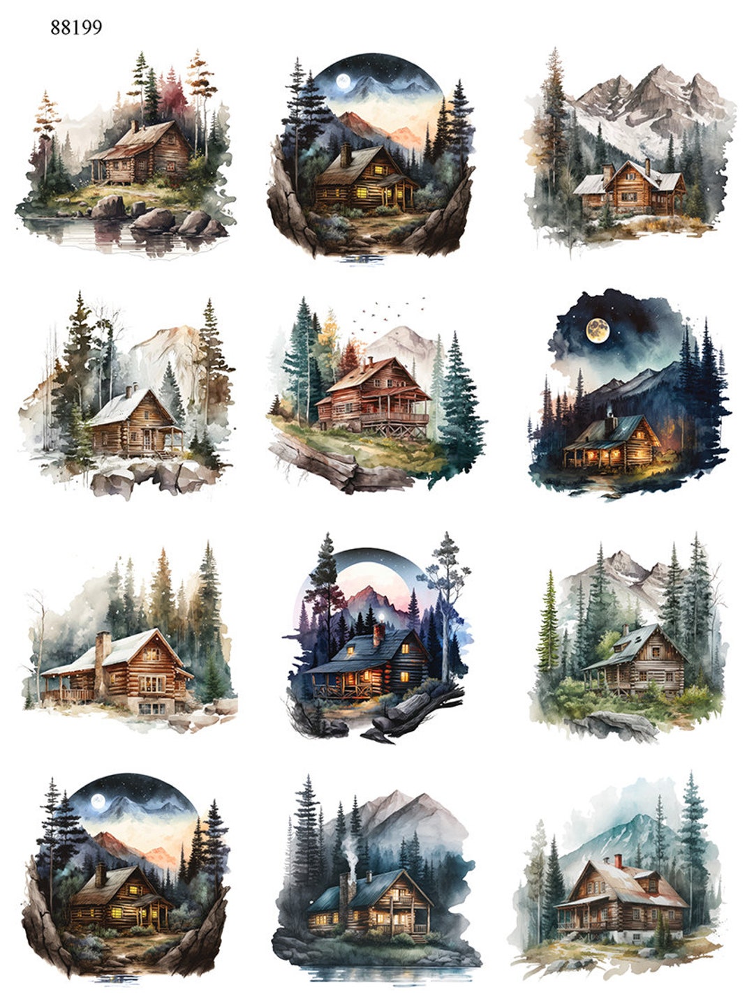 Mountain Cabins Houses - Ceramic Decals- Enamel Decal - Glass Decal ...
