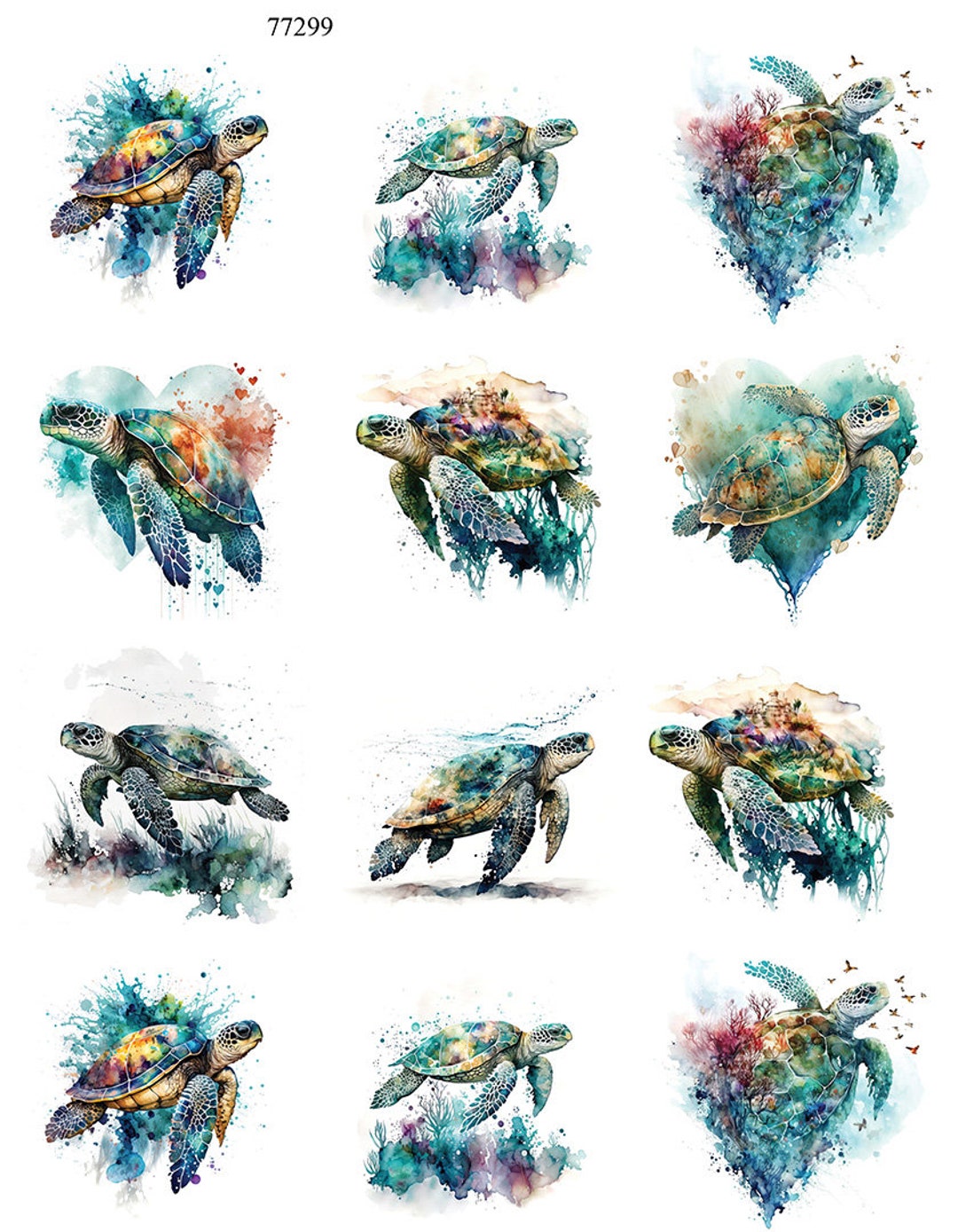 Gorgeous Watercolor Turtles - Ceramic Decals - Glass Decal- 77299 - Etsy