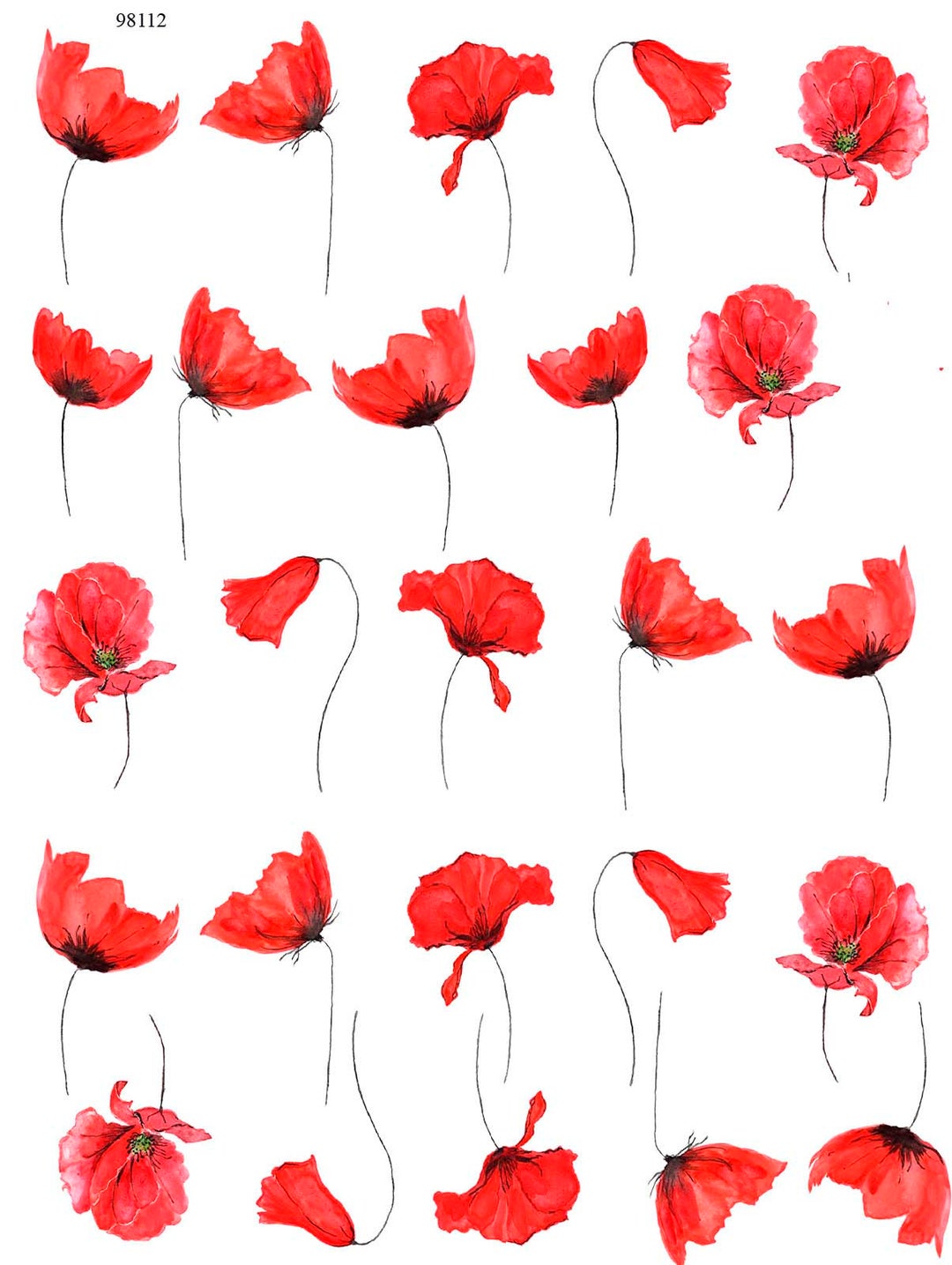 Poppy Flowers - Ceramic Decals- Enamel Decal - Fusible Decal - Glass ...