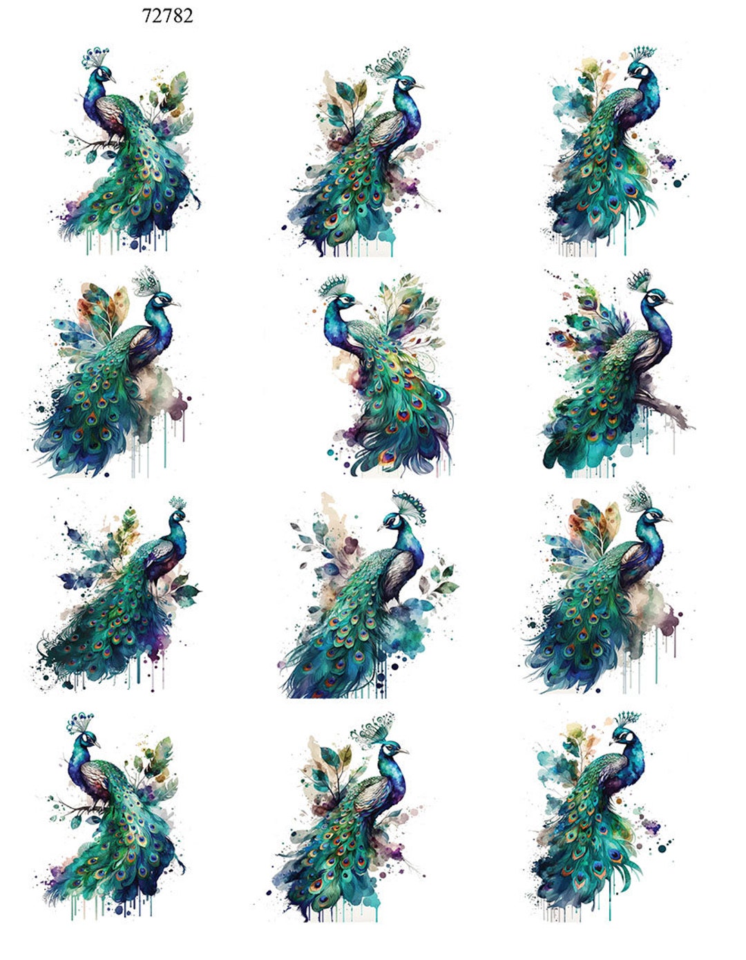 Watercolor Peacocks - Ceramic Decals- Enamel Decal - Glass Decal-72782 ...