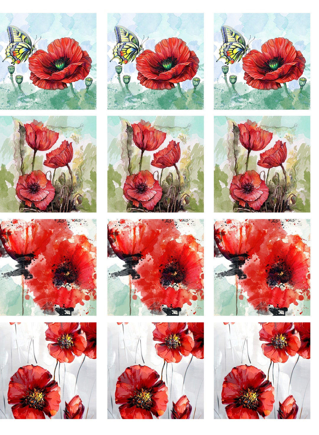 Beautiful Poppy Set - Ceramic Decals- Enamel Decal - Glass Decal- 22455 ...