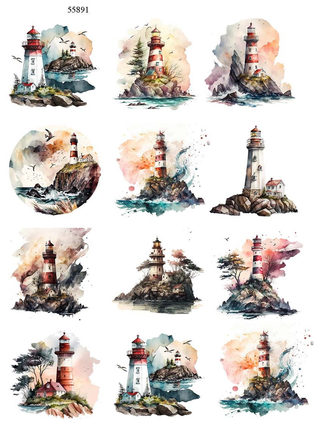Lighthouses - Overglaze Ceramic Decals- Enamel Decal - Glass Decal ...