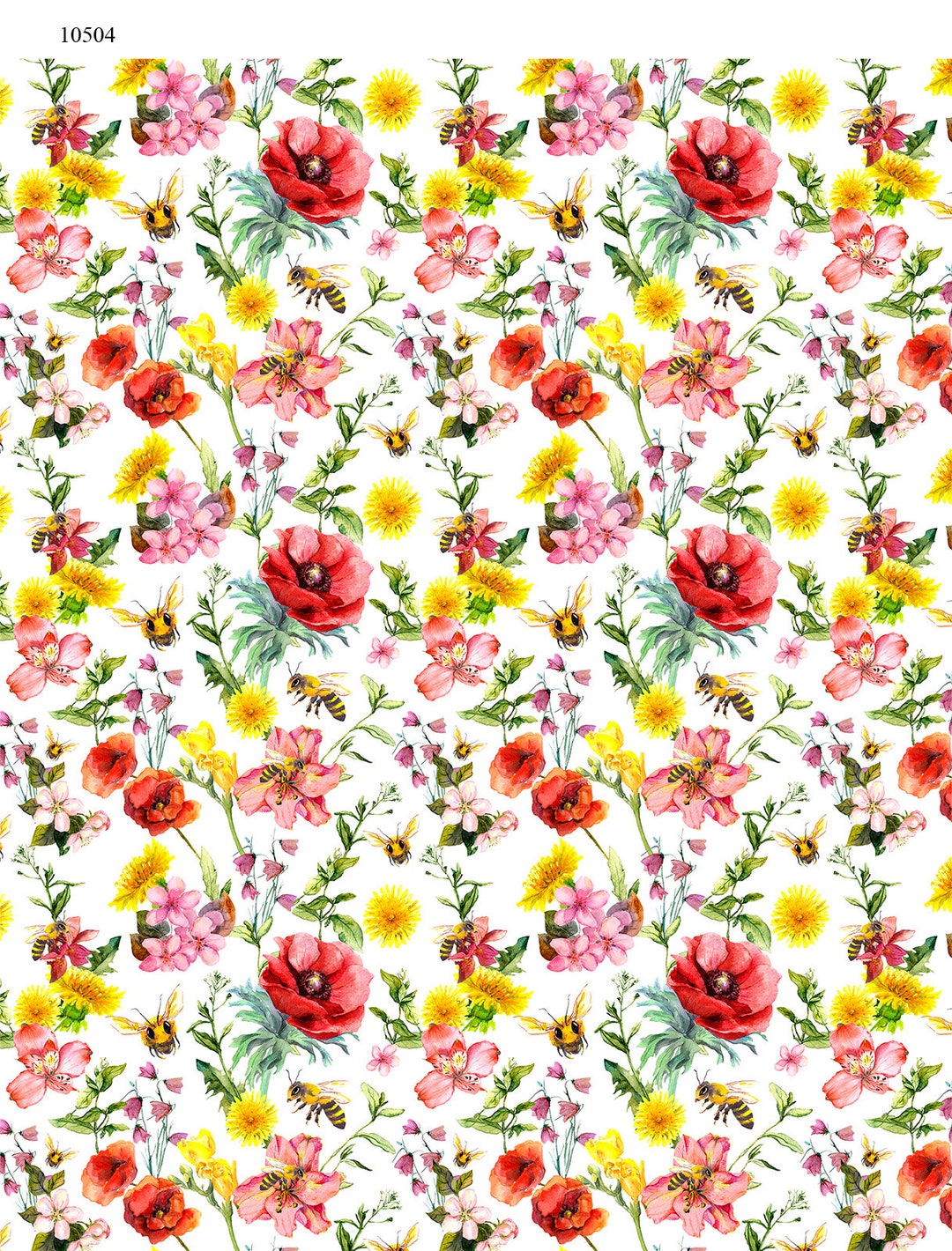 Bees and Flowers Seamless - Ceramic Decals- Enamel Decal - Fusible ...