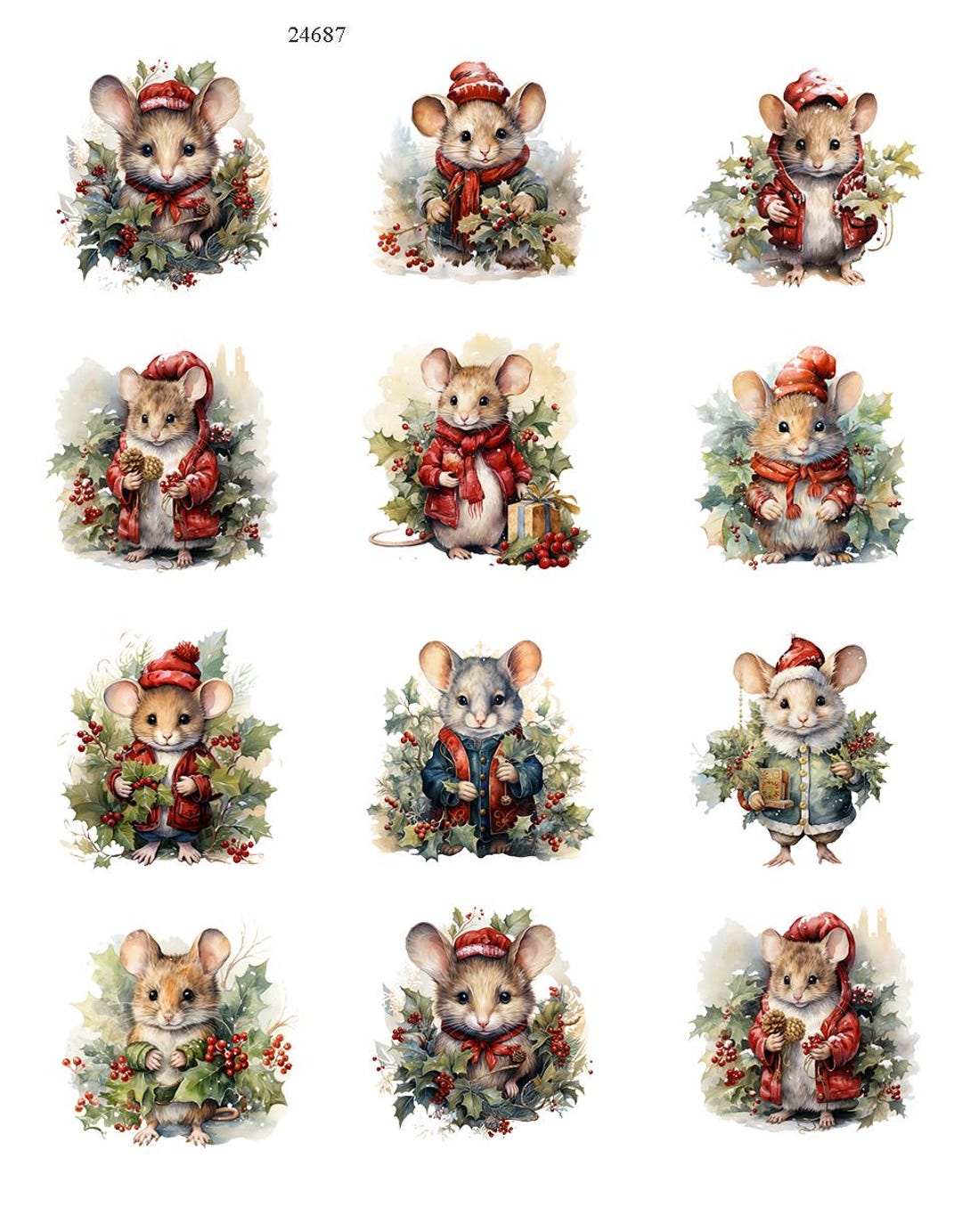 Too Cute Christmas Mice ~ Ceramic Decal - Glass Decal - Enamel Decal ...