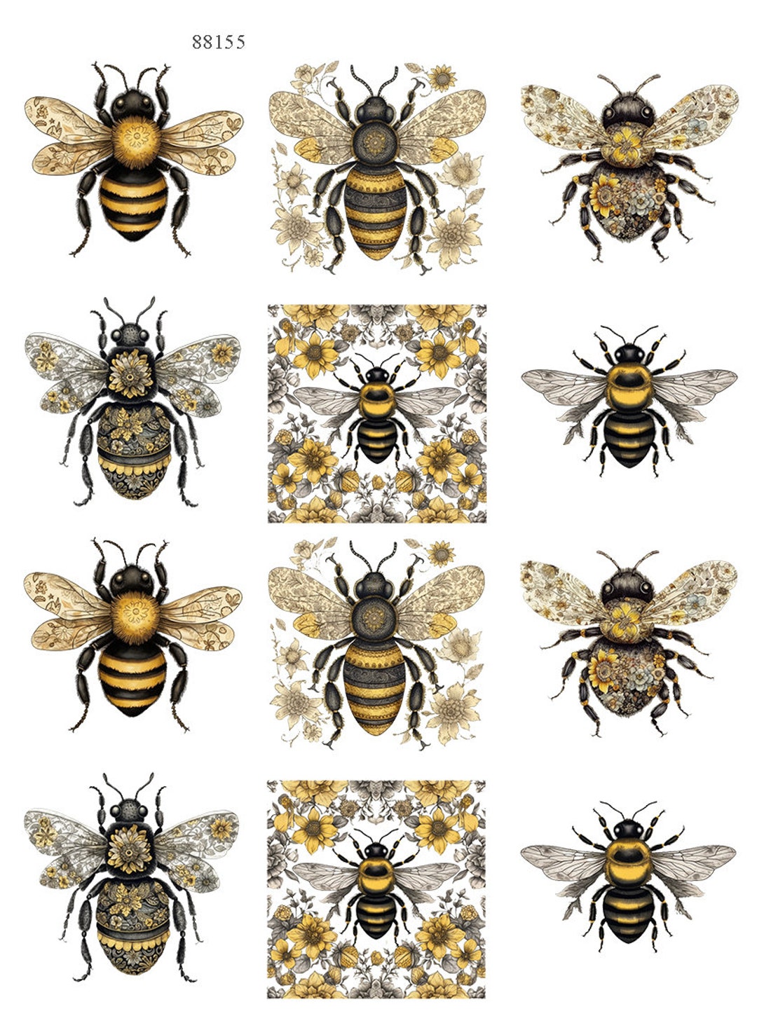 Elegant Bees - Ceramic Decals- Enamel Decal - Fusible Decal - Glass ...