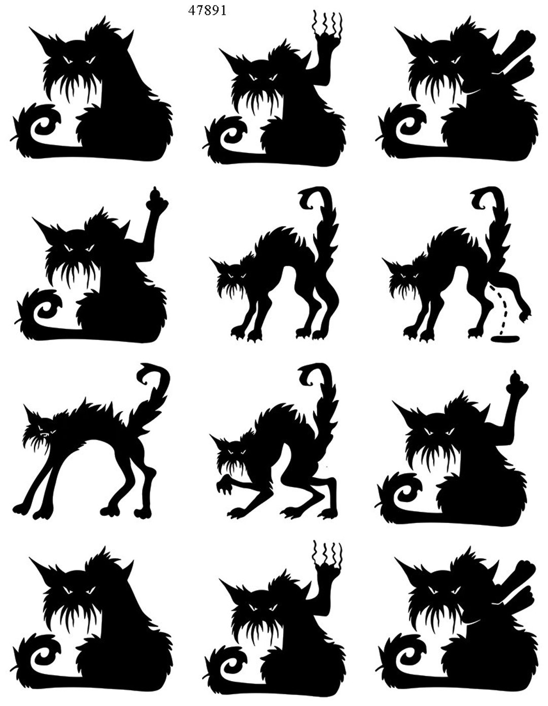 Angry Black Cats Halloween Ceramic Decals Enamel Decal Fusible Decal ...