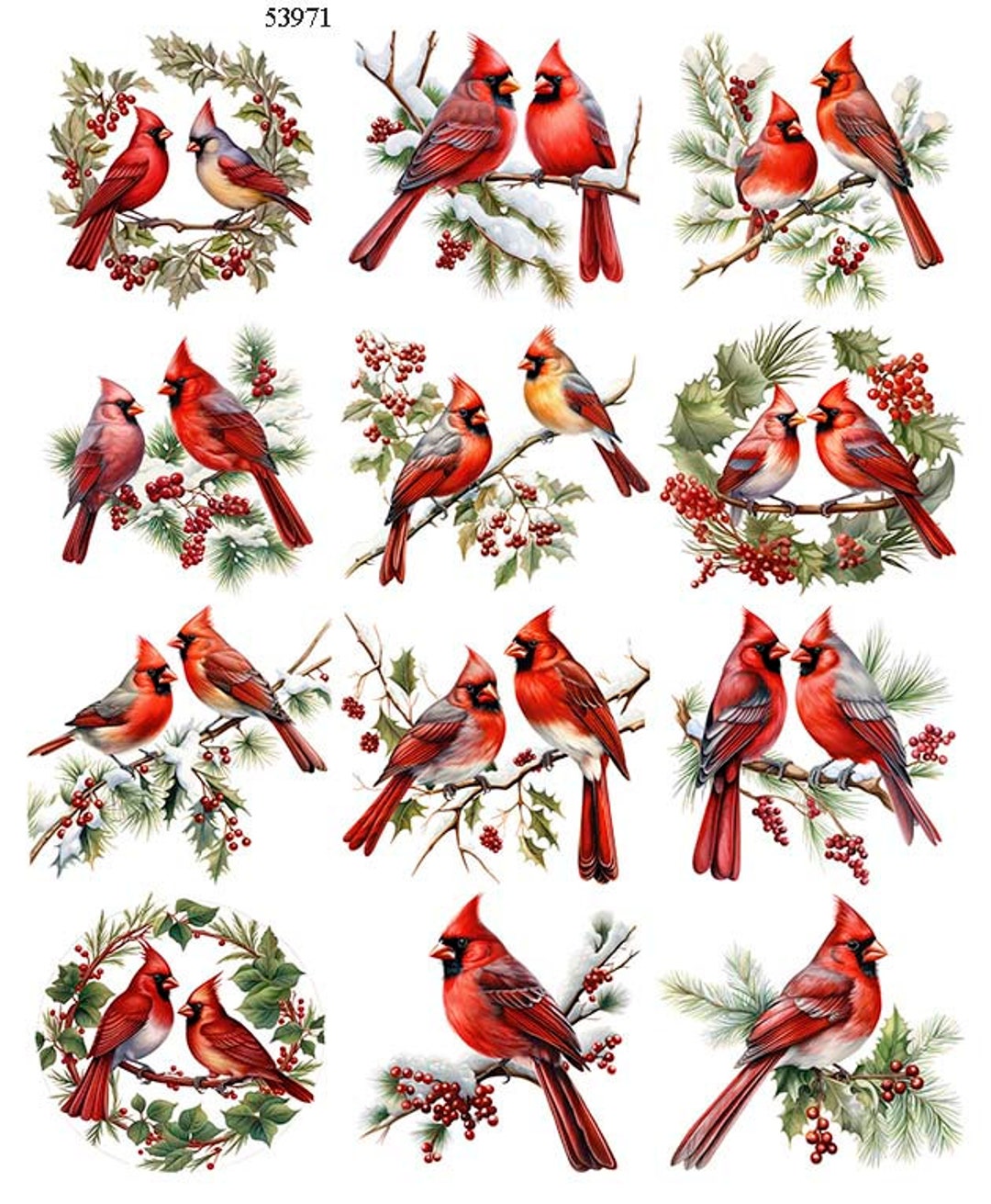Christmas Cardinals- Ceramic Decals- Enamel Decal - Glass Decal- 53971 ...