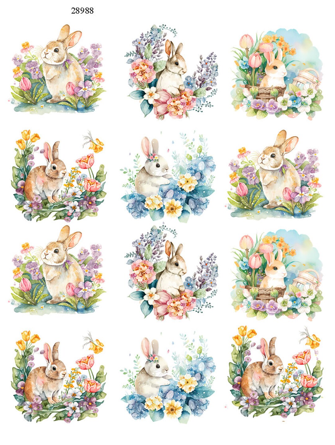 Floral Easter Bunnies - Ceramic Decals- Enamel Decal - Fusible Decal ...